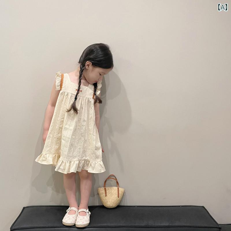 ・スタイル: 韓版・カテゴリ: 連衣裙・主な素材: 綿95%・性別: 女・柄: 純色・袖丈: 無袖・スカートタイプ: A字・装飾: レース・カラー展開: 杏色、橘色・サイズ展開: 80、90、100、110、120、130、140