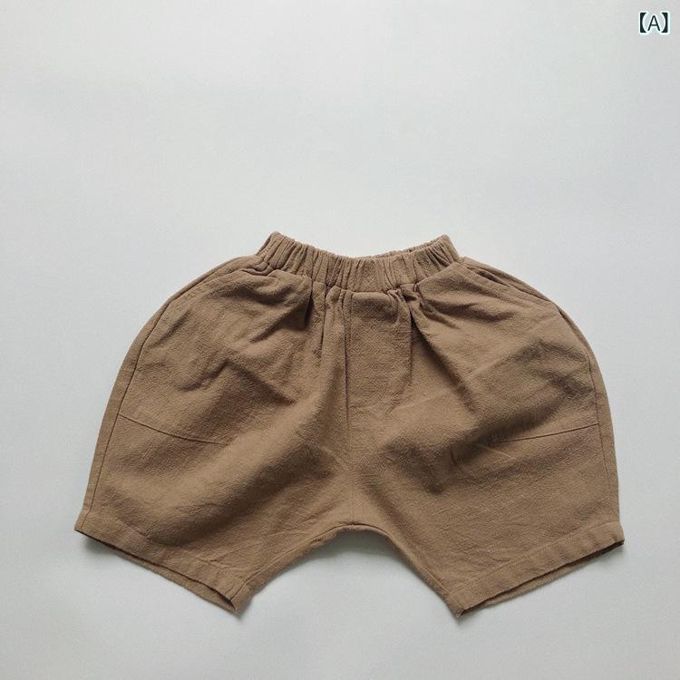 ・カテゴリ: 童パンツ・スタイル: 靴パンツ・主な素材: 綿55%・パンツ丈: 5分丈・柄: 無地・カラー展開: 卡其、灰緑、紫咖啡・サイズ展開: 80cm、90cm、100cm、110cm、120cm、130cm・対象年齢: 中小童・対象...