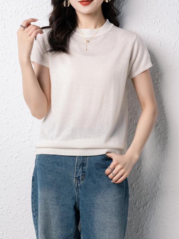 ・カテゴリ: 毛衣・スタイル: 簡約・柄: 純色・スタイル: セットアップ・組み合わせ: 単品・フィット: ストレート・衣丈: 普通・ネックライン: ラウンドネック・袖型: 標準袖・袖丈: ショートスリーブ・厚み: 中厚・プロセス: ジョイ...