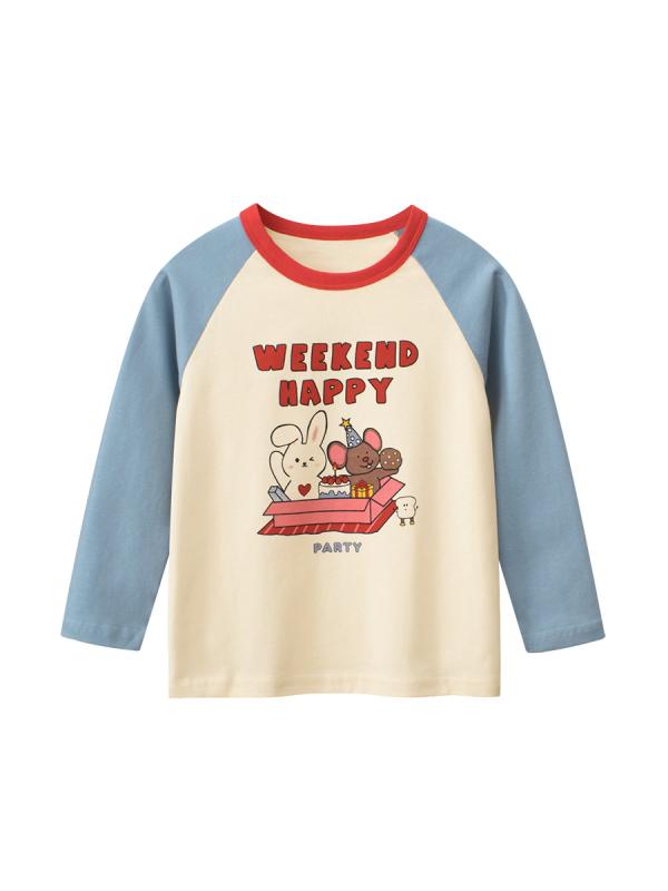 ・カテゴリ: 童Tシャツ・スタイル: 欧美・主な素材: 綿100%・袖丈: 長袖・年齢: 中小童・身長: 100cm～140cm・柄: 卡通・ネックライン: 圆领・カラー展開: 杏、水藍・サイズ展開: 90、100、110、120、130、140