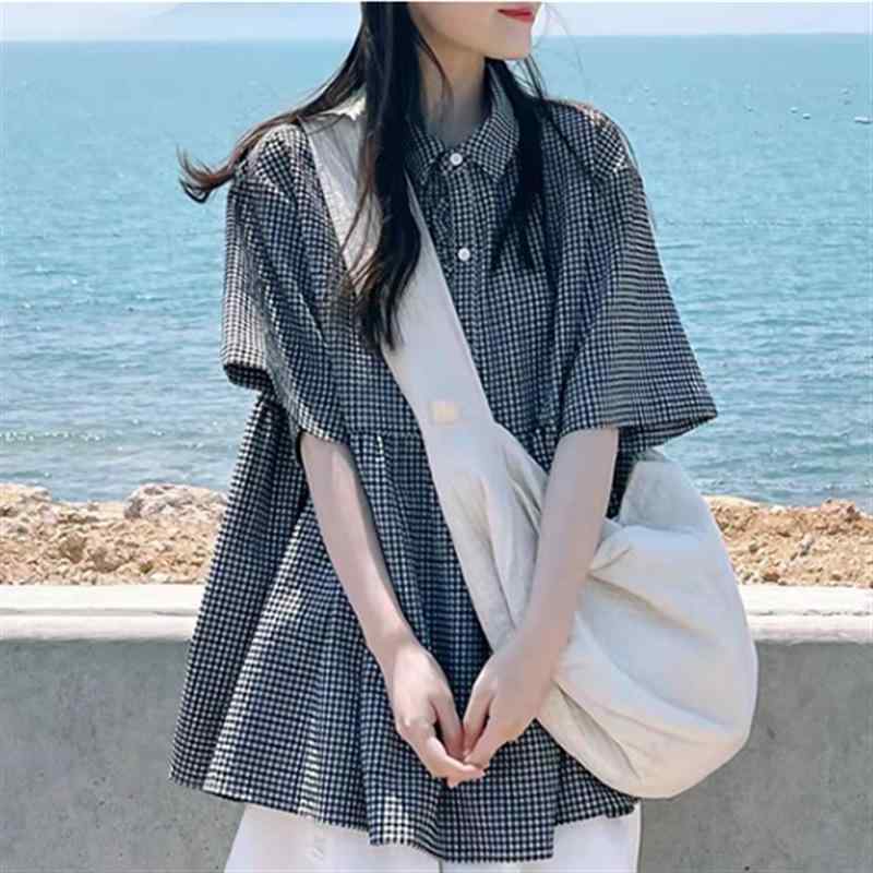 ・カテゴリ: シャツ・スタイル: 復古風・主な素材: 氨纶80%-90%・袖丈: 短袖・ネックライン: 翻领・袖型: 常规袖・柄: 黒白格・カラー展開: 黒白格・サイズ展開: S,M,L,XL,XXL