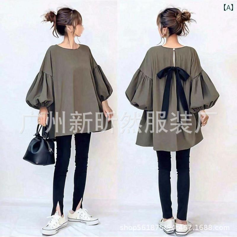 ・カテゴリ: シャツ・スタイル: 日韓休闲・主な素材: 綿30-50%・柄: スプライス・袖丈: 長袖・袖型: ランタンスリーブ・版型: ルーズフィット・衣長: 普通・ネックライン: クルーネック・流行要素: リボン・カラー展開: アーミー...