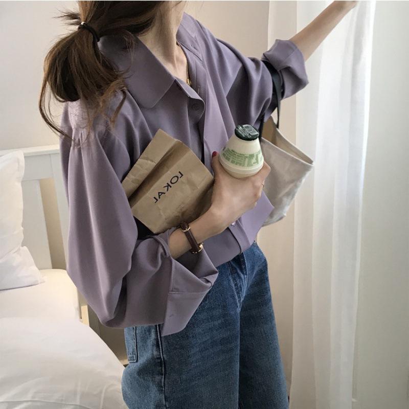 ・カテゴリ: シャツ・スタイル: 通勤・主な素材: ポリエステル30%以下・柄: 無地・タイプ: 開衫・袖丈: 長袖・シルエット: ルーズフィット・襟: スタンドカラー・袖: スタンダード・カラー展開: 紫、青・サイズ展開: S、M、L、XL