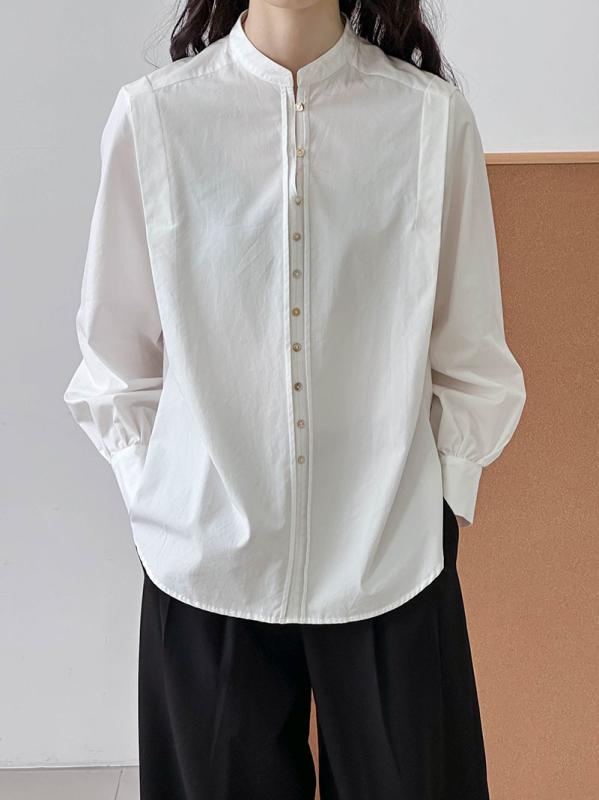 ・カテゴリ: シャツ・スタイル: 韓式風・主な素材: 天丝（莱赛尔纤维）50-70%、綿50-70%・柄: 単色・袖丈: 長袖・加工: 免烫処理・フィット: ワイド・衣丈: 普通（50-65cm）・ネックライン: ラウンドネック・袖型: ス...