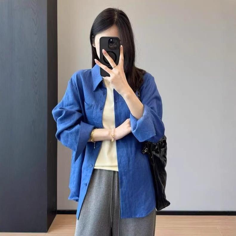 ・カテゴリ: シャツ・スタイル: 通勤風・主な素材: 麻50-70%・柄: 単色・袖丈: 長袖・版型: ゆったり・ネックライン: 襟付き・袖型: 標準袖・カラー展開: 白月光ブルー・サイズ展開: M、L