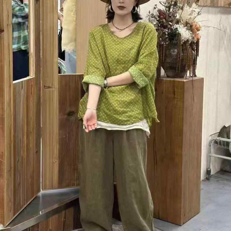 ・主な素材: 苎麻30-50%・スタイル: 文艺复古、中国風・ネックライン: 丸首・袖丈: 長袖・袖型: 標準・柄: プリント・フィット: ゆったり・着丈: 普通(50-65cm)・カラー展開: 1,2,3・サイズ展開: 均一