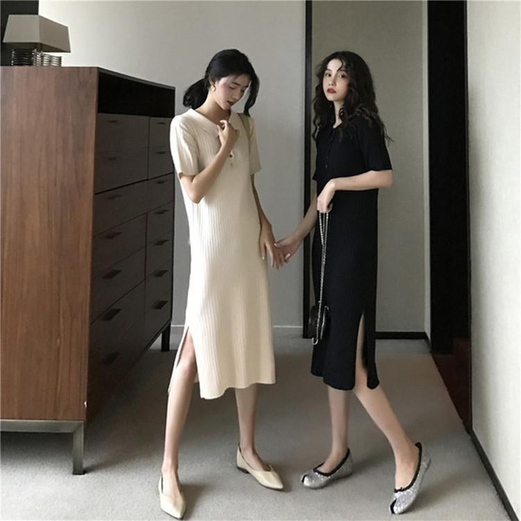 ・カテゴリ: 連衣裙・スタイル: OL通勤・柄: 無地・スカート丈: ミドル・スカート型: ストレート・ネックライン: ポロ・袖丈: 短袖・フィット: ルーズフィット・カラー展開: ブラック、杏色・サイズ展開: 均码・主な素材: ポリエステ...