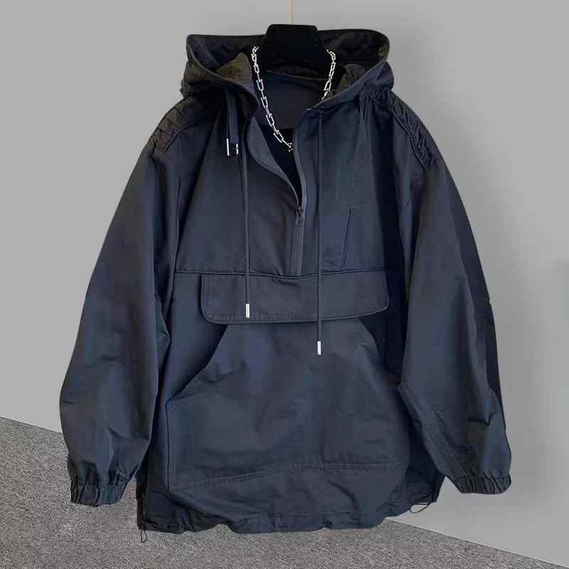 ・カテゴリ: ジャケット・スタイル: 港風・主な素材: ポリエステル95%・ネックライン: 無領・版型: ワイド・フード: あり・厚み: 普通・柄: 無地・裏地: ポリエステル・シーン: カジュアル・ディテール: 無地・裾デザイン: ストレ...