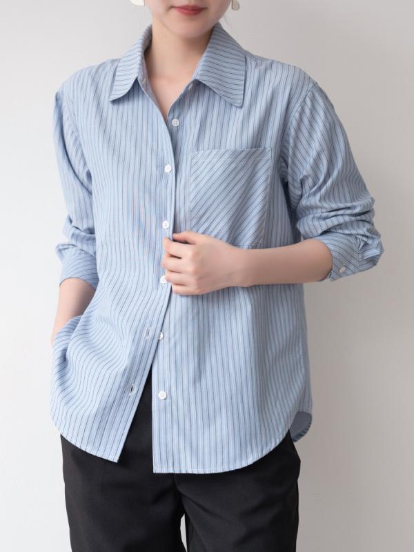 ・カテゴリ: シャツ・スタイル: 休闲・主な素材: 綿30-50%、ポリエステル30-50%・柄: ストライプ・袖丈: 長袖・袖型: 通常袖・カラー展開: ブルーストライプ・サイズ展開: S、M、L・フィット: ルーズフィット・着丈: 普通...