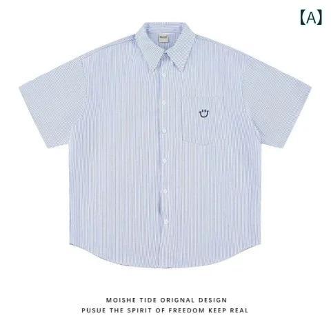 ・カテゴリ: シャツ・スタイル: 通勤・主な素材: ポリエステル70-80%、綿30-50%・柄: ストライプ/チェック・デザイン: 開襟・袖丈: 短袖・フィット: ルーズフィット・着丈: 普通(50cm超-65cm以下)・ネックライン: ...
