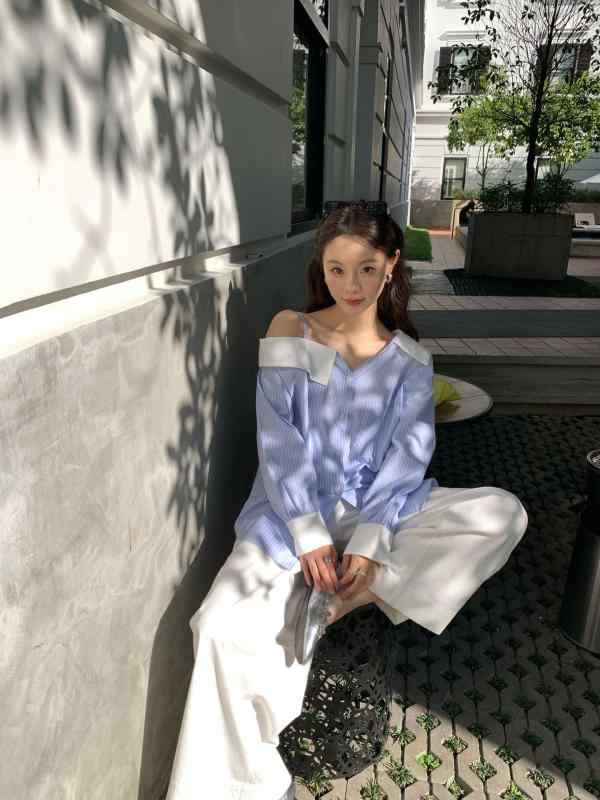 ・主な素材: 綿95%以上・柄: 条紋・スタイル: 開衫・袖丈: 長袖・カラー展開: ブルー、ピンク・サイズ展開: F