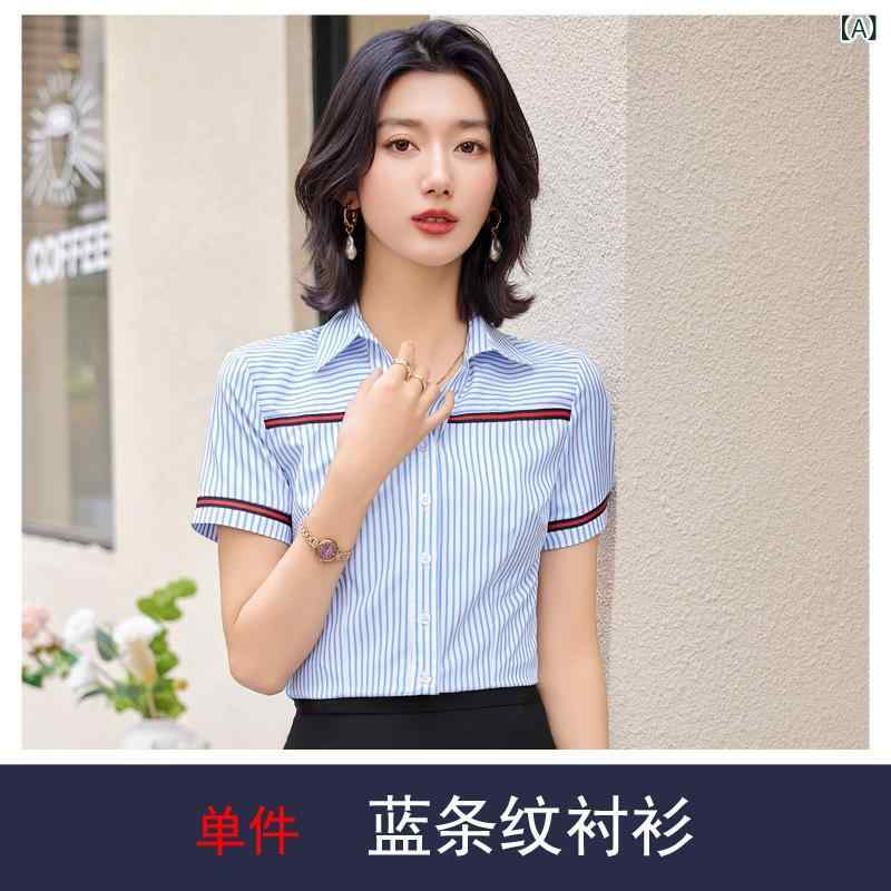 ・カテゴリ: シャツ・スタイル: 通勤、気質、優雅・主な素材: ポリエステル90-95%、スパンデックス30%以下・柄: ストライプ・版型: スリムフィット・衣丈: 普通(50-65cm)・袖丈: 短袖・袖型: 標準・カラー展開: ブルース...