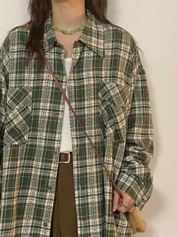 ・カテゴリ: シャツ・スタイル: 休闲・主な素材: ポリエステル95%以上・柄: ストライプ/チェック・デザイン: 開衫・袖丈: 長袖・加工: ノーアイロン・フィット: ルーズフィット・丈: ミディアムロング・ネックライン: ターンカラ・袖...