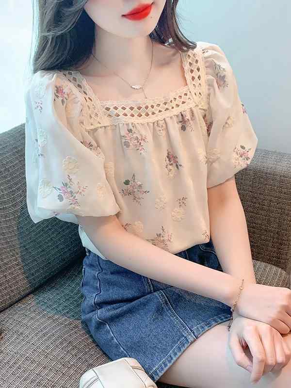 ・カテゴリ: シャツ・スタイル: 通勤・柄: 無地・袖丈: 短袖・シルエット: ストレート・ネックライン: スクエアネック