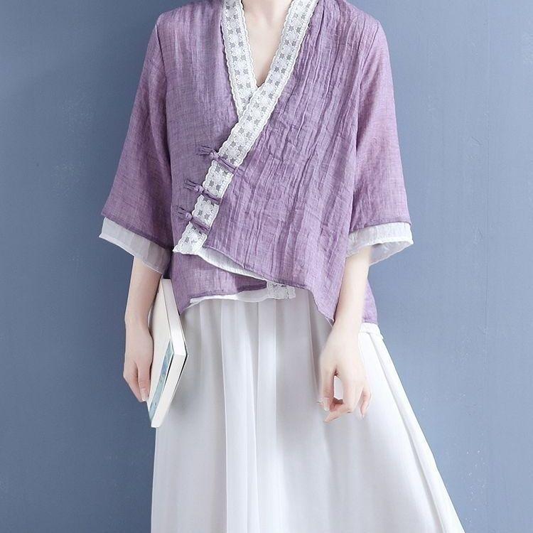 ・カテゴリ: シャツ・スタイル: 復古風・主な素材: 綿80%-90%・柄: 無地・袖丈: 七分袖・袖型: 普通袖・流行: 撞色・カラー展開: 白色、青藍色、肉粉色、紫色、藏青色・サイズ展開: M(胸囲80-105cm)、L(胸囲105-1...