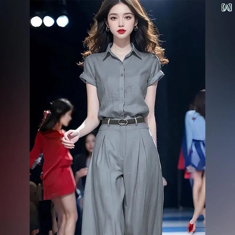 ・カテゴリ: 休闲套装・スタイル: 気質通勤・主な素材: ポリエステル90-95%・袖丈: 三分袖・袖型: 常规袖・柄: 単色・カラー展開: グレー・サイズ展開: M、L、XL、2XL、3XL・セットスタイル: 長ズボンセット
