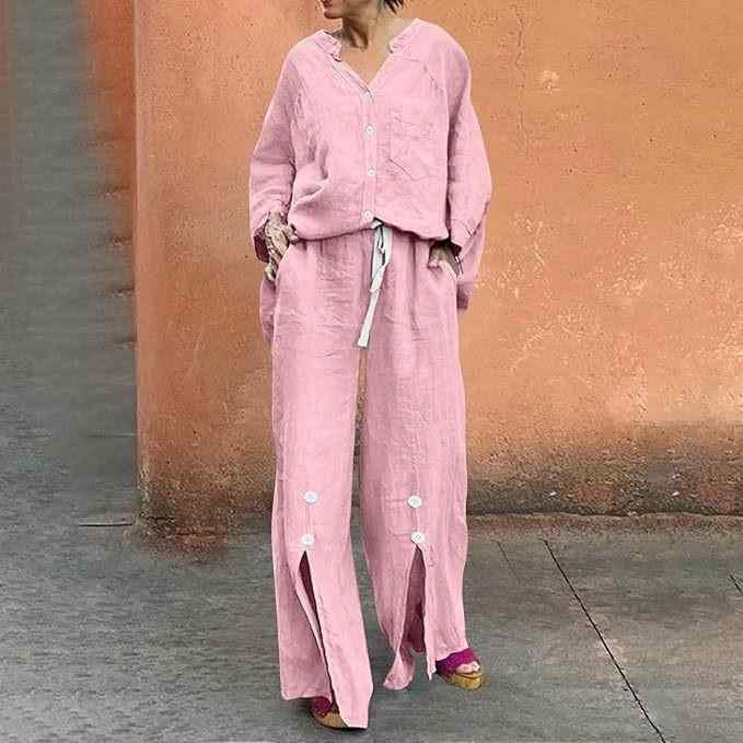 ・カラー展開: ピンク、ホワイト、ブラック、イエロー、グレー、ブルー、カーキ・サイズ展開: S、M、L、XL、2XL・スタイル: 通勤風・主な素材: コットンリネン・主素材成分: コットン95%以上・パンツ丈: ロング・袖丈: 長袖・袖型:...