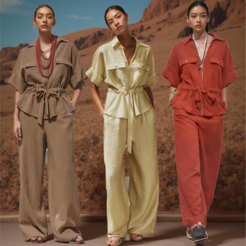 ・カテゴリ: セットアップ・柄: 無地・パンツ丈: ロング・ディテール: ジップ、プリーツ・素材: 麻混紡・主素材: ポリエステル90%以上・カラー展開: カーキ上、ブリック上、キャメル上、カーキパンツ、ブリックパンツ、キャメルパンツ、カー...