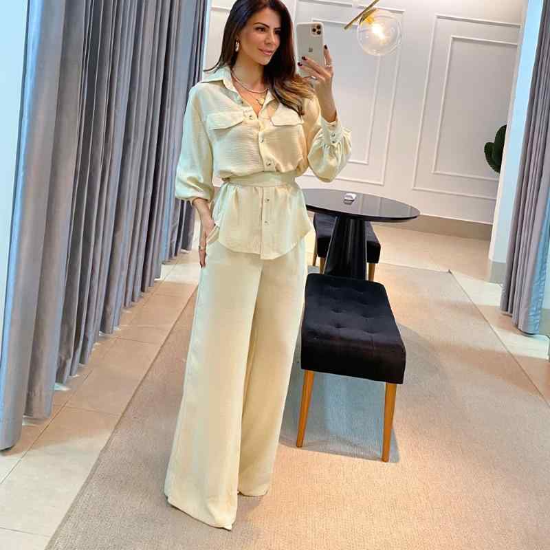 ・カラー展開: ピンク、ベージュ・サイズ展開: S、M、L、XL・スタイル: 通勤、都市、快適カジュアル・パンツ丈: ロング・流行要素: 紐・袖丈: 長袖・袖型: ランプシェード袖・カテゴリ: カジュアルセット