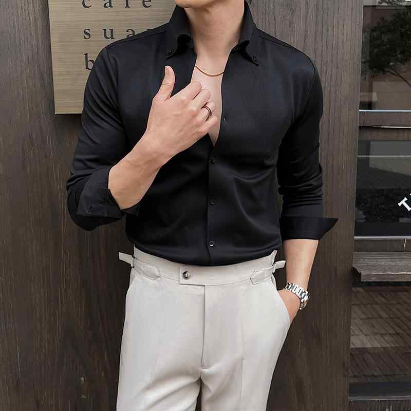 ・カテゴリ: シャツ・スタイル: 韓国版・主な素材: 綿96%以上、ポリエステル・袖丈: 長袖・柄: 無地、プリント・カラー展開: ホワイト、ブラック、ブラウン、グリーン、ダークグレー、ネイビーブルー・サイズ展開: M、L、XL、XXL、X...