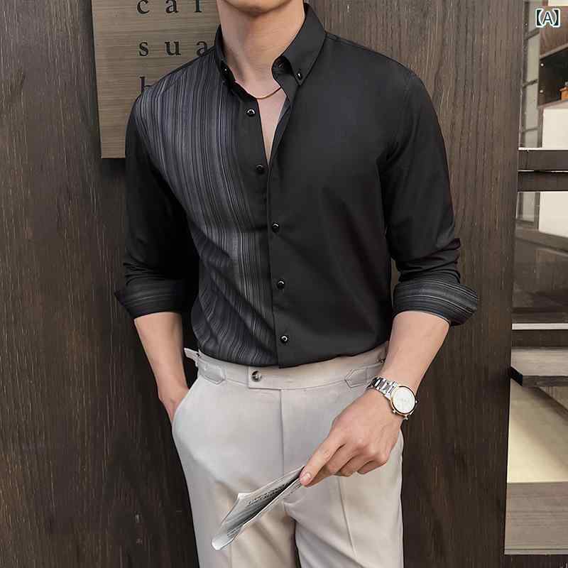・カテゴリ: シャツ・スタイル: ビジネス・主な素材: ポリエステル51-70%・袖丈: 長袖・柄: ストライプ・カラー展開: ブラック、ダークグレー、アーミーグリーン・サイズ展開: M、L、XL、XXL、3XL、4XL、5XL・適合性別:...