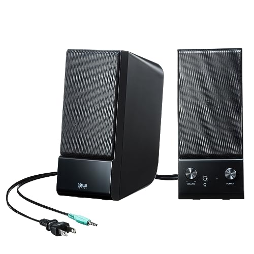 ブラック/82x187x130ミリメートル (x 2)/MM-SPL14BKN・パッケージ個数:1・実用最大出力10Wのハイパワーと、奥行きのあるハウジングで広がりのある音を再現できる2chマルチメディアスピーカーです。・左右のスピーカー間...