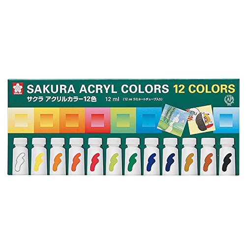 セット12色/12ml/ACW12・Color:12色・パッケージ個数:1・【12色】朱色・藍色・青・黄土色・赤・緑・茶色・橙色・レモン色・黒・黄緑・白・【特長1】水で溶いて使用でき、乾くと耐水性になる・【特長2】接着力が強く、金属・紙・木...