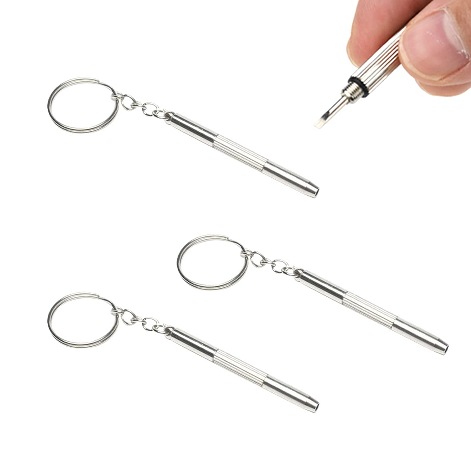 ・入数:3個 ・材質:スチール ・カラー:シルバー ・マイナスドライバー:1.7 mm ・プラスドライバー:1.7 mm ・六角穴付きソケット:2.6 mm ・ロータリーヘッドタイプ:十字、一字、六角