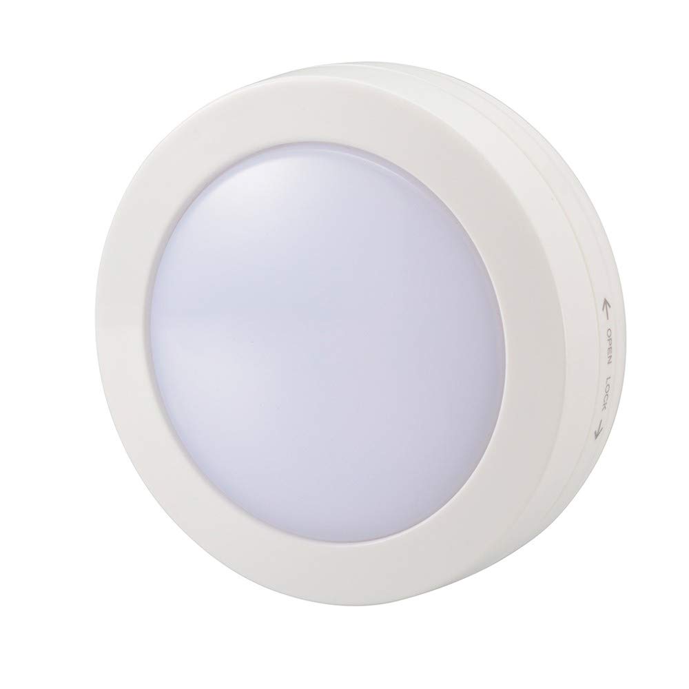 ・電源:単4形乾電池×3本 ・光源:白色LED×1灯 ・連続点灯時間:約40時間 ・外形寸法:φ70×高さ24mm ・質量:約32g ・用途:室内用