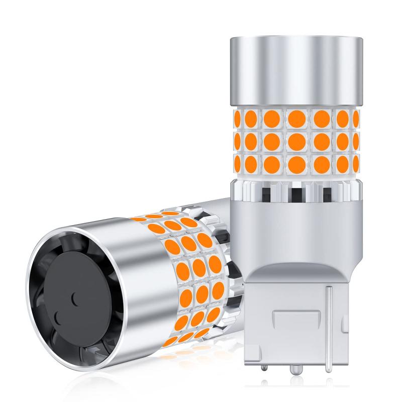 GOSMY 12V-24V車用 T20 ピンチ部違い LED ウインカーバルブ ハイフラ防止 抵抗内蔵 WY21W/ WX3×16d T20シングル アンバー 24連CSP 2020SMD 日本車専用 無極性 車検対応 冷却ファン搭載 15...