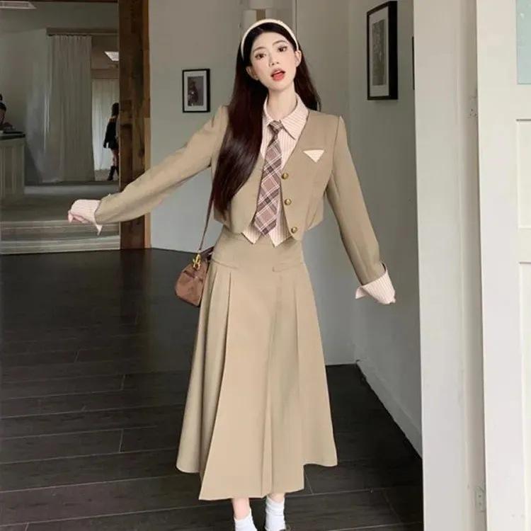 レディース プリーツスカート セット 韓国 学院スタイル JK制服 春 ロングスカート ハーフスカート 2点セット 百褶スカート 学校制服風 ギャルスタイル 通学用 軽量素材 伸縮性・カテゴリ: 休闲セット・柄: 条紋/格子・スカート丈: ...