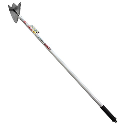用途:掘る、抜く、削る、土寄せ、土均しが1本でカバーできる万能三角ホー特徴:側面のギザ刃で除草作業が楽に行なえる刃長:約230mm、柄長:約1200mm、重量:約700g仕様:ギザ刃付・楕円パイプヘッド部:ステンレス、パイプ部:アルミ(楕円形状)
