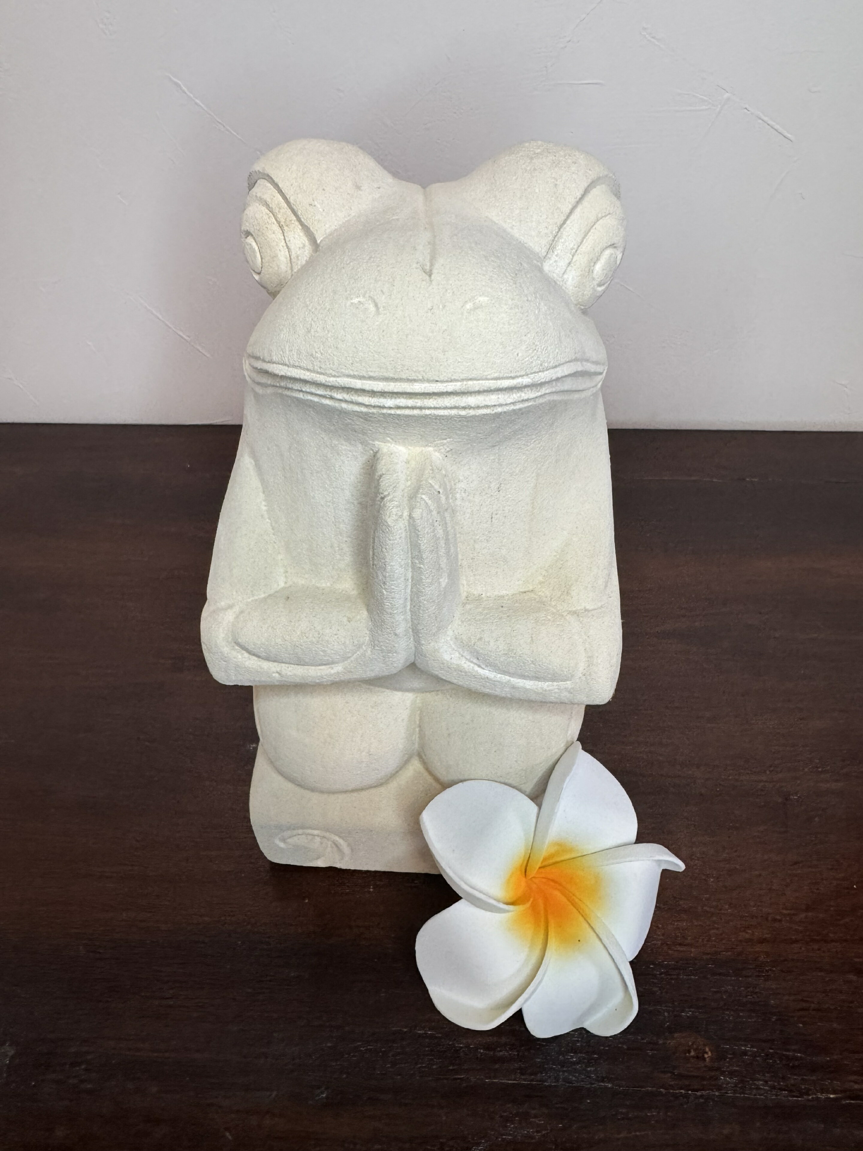 商品説明 お祈りしている姿がかわいらしいカエルさんです♪ バリ島では聖なる生き物、神様の使いとしてレストランやスパに飾られています☆ 石製なのでお庭のエクステリアとしてもお使い頂けます☆ サイズ W10cm×H21cm×D10cm すべて職...