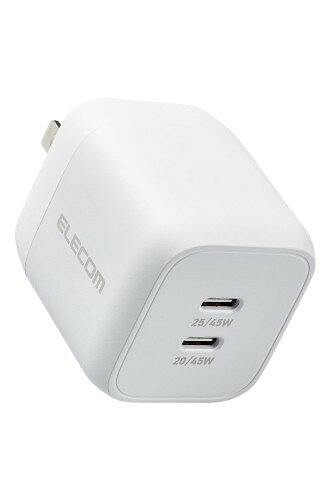 USB Type-C(TM)(USB-C(TM))ポートを2ポート搭載し対応するスマートフォン、タブレット、ノートパソコンなどを充電できる、GaN(窒化ガリウム)を採用し小型で軽量なUSB AC充電器です。※USB Power Delive...