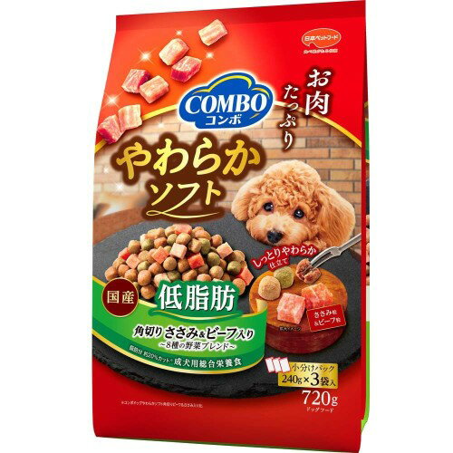 本体サイズ (幅mmX高さmmX奥行mm) :185×305×100 内容量:720g(240g×3袋入) 原産国:日本 やわらか健康粒にお肉たっぷり厳選ビーフ粒と厳選ささみ粒をトッピングしたやわらかタイプのグルメフード 使いやすい小分け包...