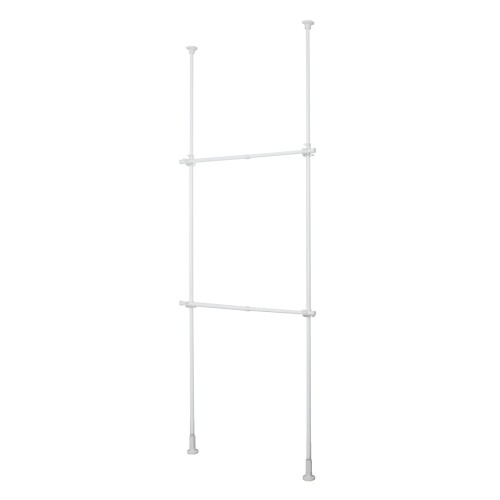 サイズ(約):幅56~95×高200~275×奥行10cm 本体重量(約):3.3kg 特徴:強力バネとジャッキでしっかりと圧着固定。室内がクローゼットに変身。 商品名:突ぱり強力2段ハンガー 耐荷重:30kg(パイプ1本当り 15kg)取...