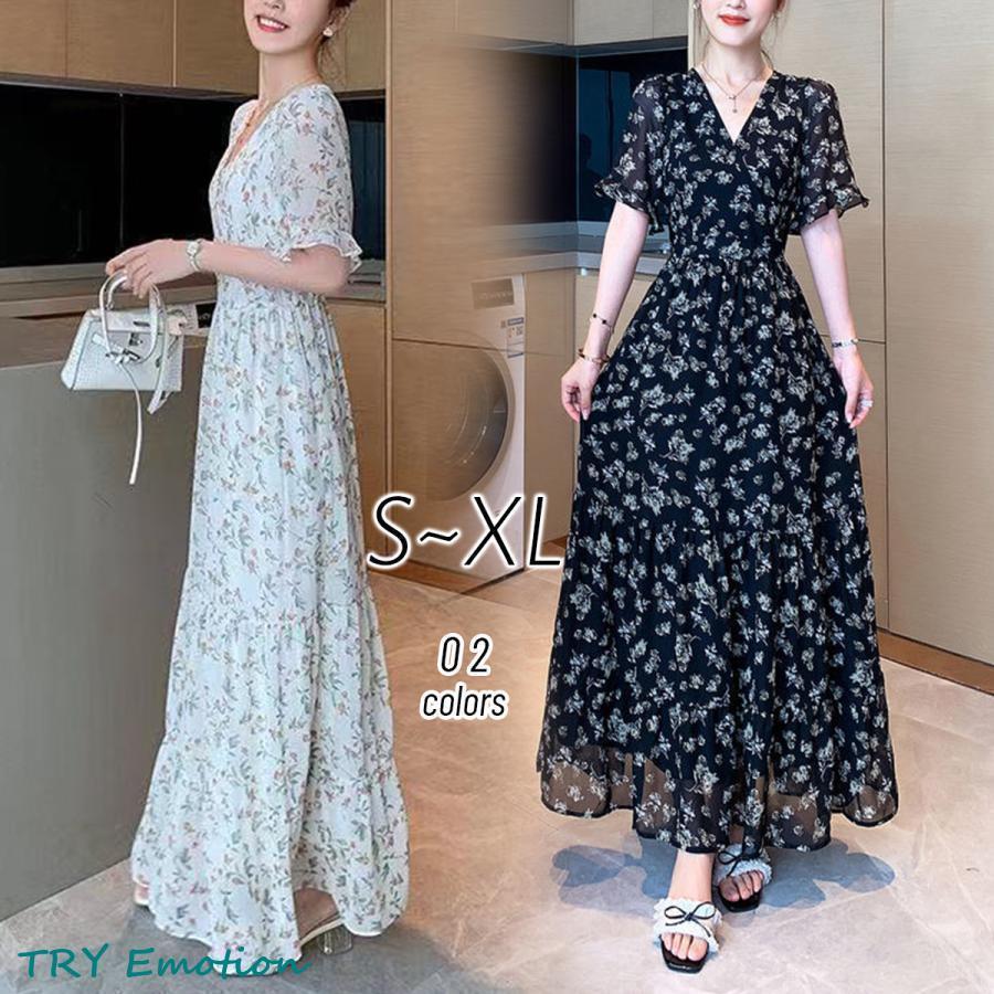 レディース ワンピースス 夏 半袖 ワンピ きれいめ 大人 ワンピース Aライン 大きいサイズ おしゃれ 大人 可愛い 通勤 40代 30代 20代 シフォン 花柄★素材：ポリエステル繊維（ポリエステル）★カラー：ブラック　ホワイト★サイズ...