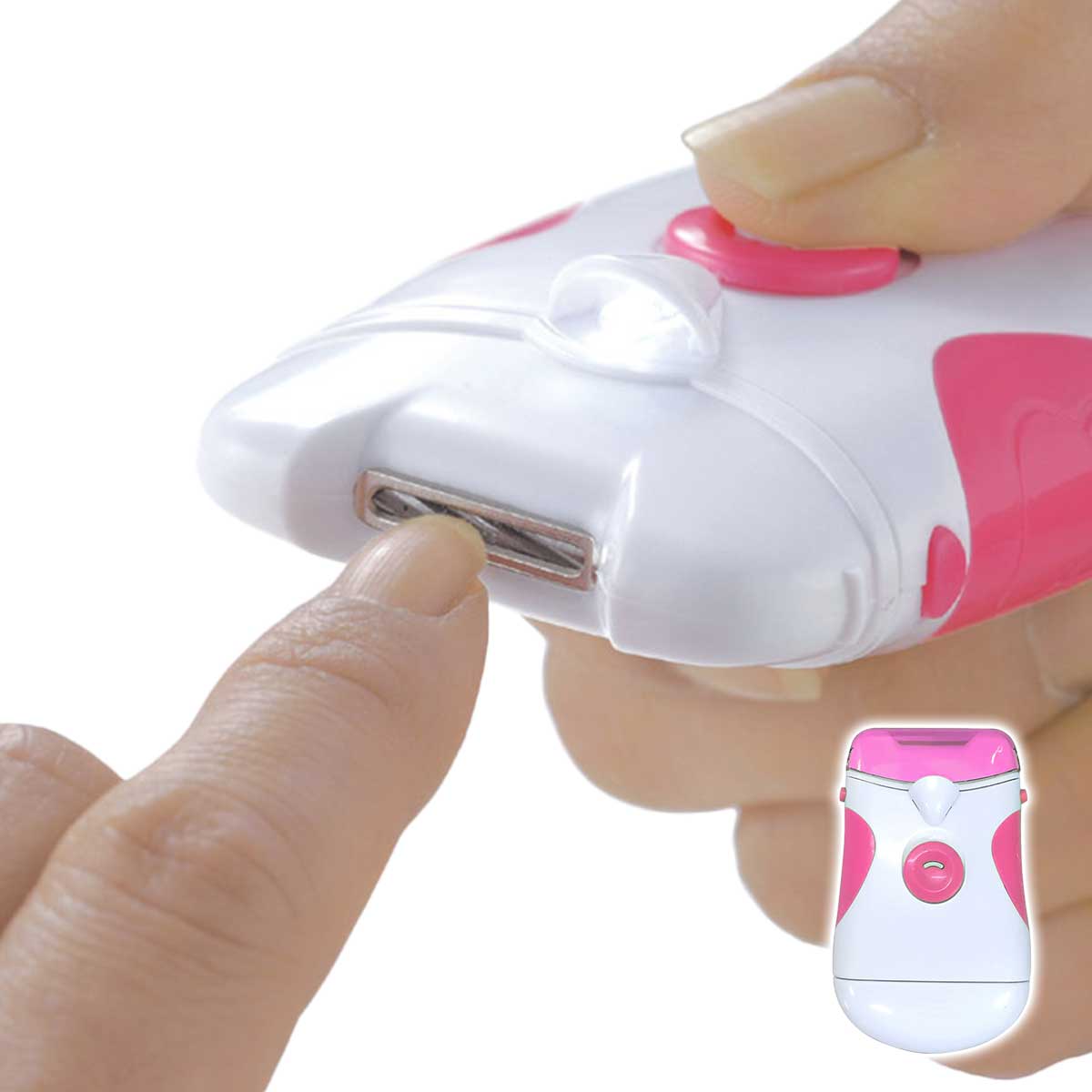 カットしないで「削る」から仕上がりキレイ 電源を入れて、刃に爪を押しあてるだけで簡単キレイ！ ライト付きで指先が見やすい！ ヘッド部分は取り外して。まるごと水洗いOK！ 本体サイズ:約6×2.9×9.8cm 商品重量:約69g 材質:本体/...