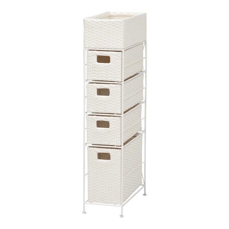 商品情報 サイズ 幅20.5×奥行40.5×高さ95.5cm 素材 主材:スチールパイプ　張地:ポリエチレン カラー ホワイト その他 ■アジャスター付 ■カゴ部内寸：約幅17×奥行37×高さ13cm ■引出し内寸(浅)：約幅15×奥行37...