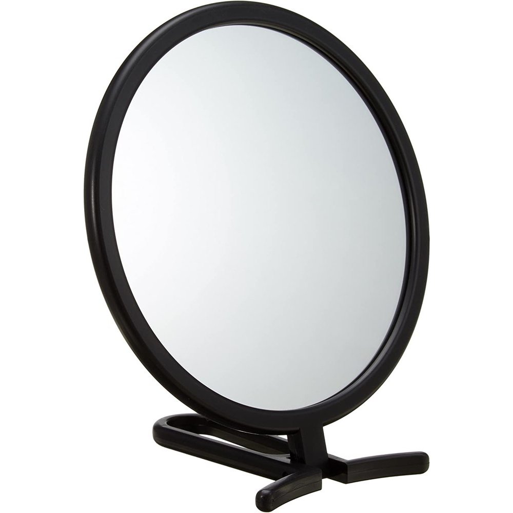 商品情報 サイズ・容量 枠：幅161mm×長さ258mm×高9mm鏡：φ143mm商品重量：約200g 素材 PS樹脂、ガラス鏡 生産地 日本 その他 ブランド名：ヤマムラ折立ハンドミラーLブラック S-1000 卓上ミラーにもなる手鏡シン...