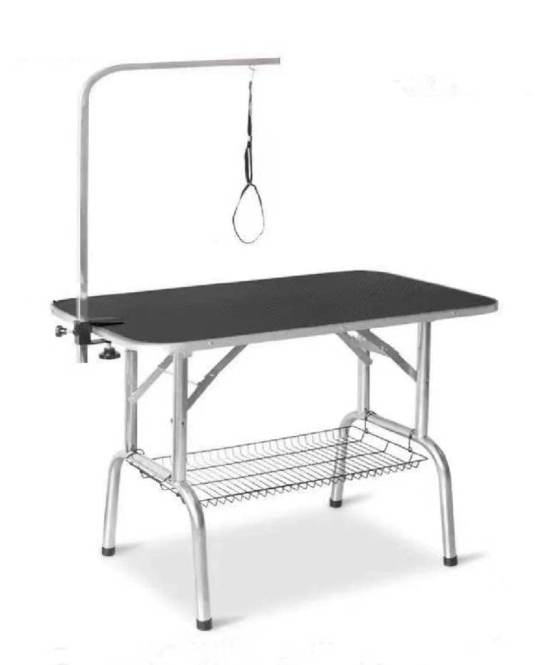 · 1、トリミングテーブル，卓上サイズ96m×56cm，高さ80cm，テーブル耐荷重200kg，金属メッシュバッグ耐荷重10kg。· 2、デスクトップはMDFゴム製の滑り止めテーブルトップでできており、柔らかく快適で、滑りにくく、ペットの足...