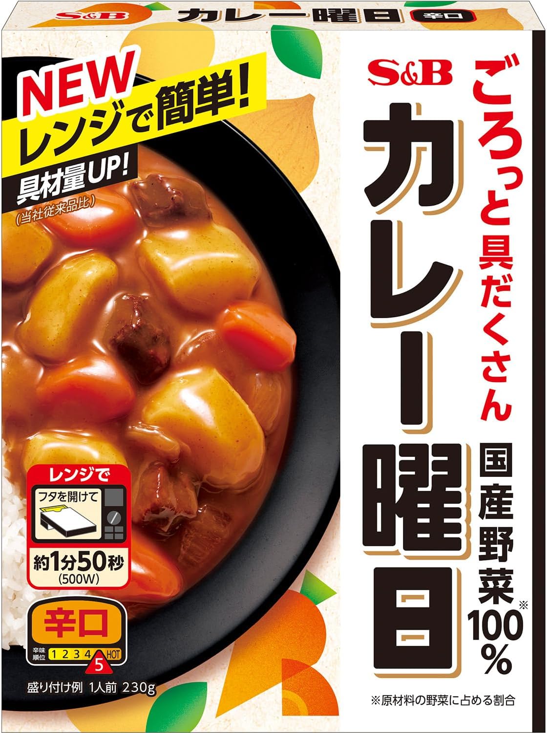 商品紹介 たっぷり入った国産野菜100%のごろごろ野菜具材と、やわらかな角切りビーフ。 じっくり煮込んで旨みを引き出した、素材本来のおいしさが楽しめる、 まろやかで家庭的な味わいのカレーです。 原材料・成分 野菜(じゃがいも(国産)、玉ねぎ...