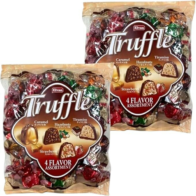 Elvan エルヴァン チョコレート トリュフ アソート 大容量 423g 4種入（キャラメル味、ヘーゼルナッツ味、ティラミス味、ストロベリー味）1袋・2袋・3袋セット バレンタインやホワイトデーにぴったり！Elvanのチョコレートトリュフ...