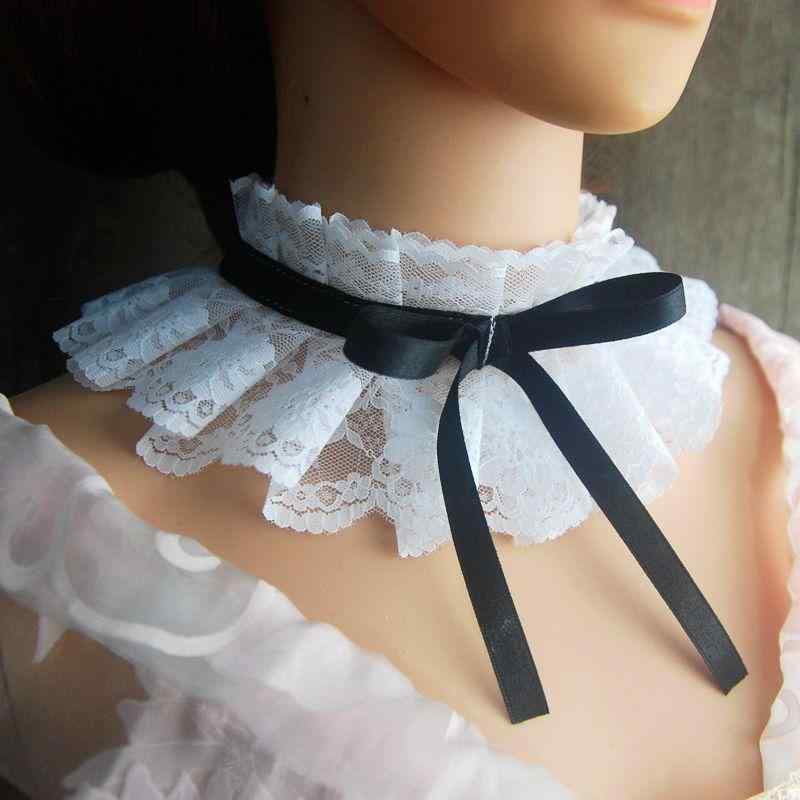 チョーカー ネックレス レディース レース リボン ロリータ 首輪 襟 飾り フリル 太め 幅広 透かし ゴシック ゴスロリ パンク おしゃれ アクセサリーコスプレ ハロウィン 結婚式 パーティ イベント プリンセス ホワイト