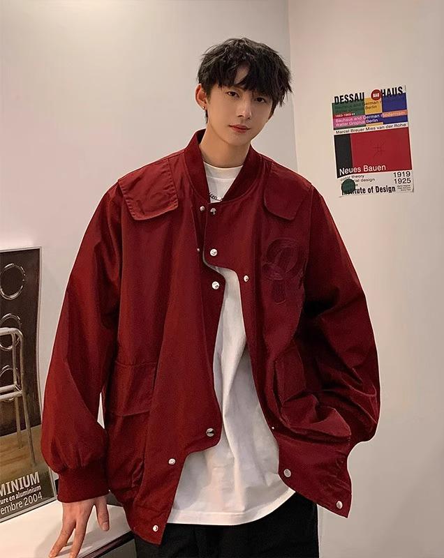 ウインドブレーカー メンズ 春秋 立て襟 刺繍 ストリート カジュアル おしゃれ 大きいサイズ ゆったり アウター 防寒 防風 黒 赤適用季節：春生地の機能: しわ防止