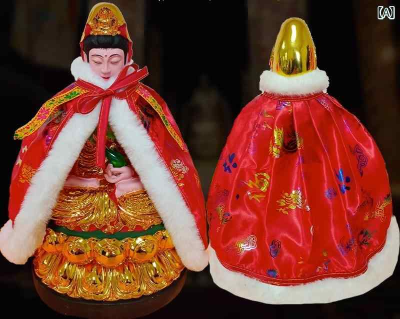 仏像 置物 マント ドラゴン フェニックス 小さな ショール ローブ 観音像 菩薩 ぬいぐるみ レッド イエロー グリーン 衣装 中国風