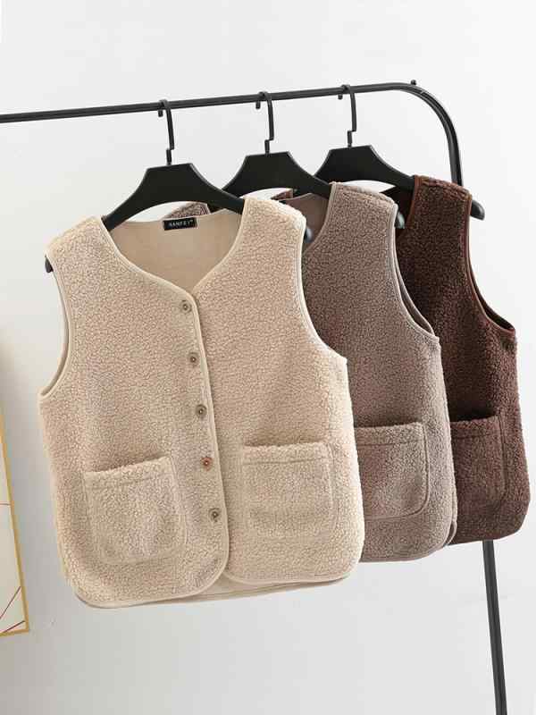 ベスト レディース 前開き 春秋 冬 ショート丈 もこもこ 暖かい 大きいサイズ ゆったり 薄手 カジュアル 防寒 羽織り ボタン ポケット 白 カーキ ブラウン生地: 複合生地素材構成: ポリエステル繊維100