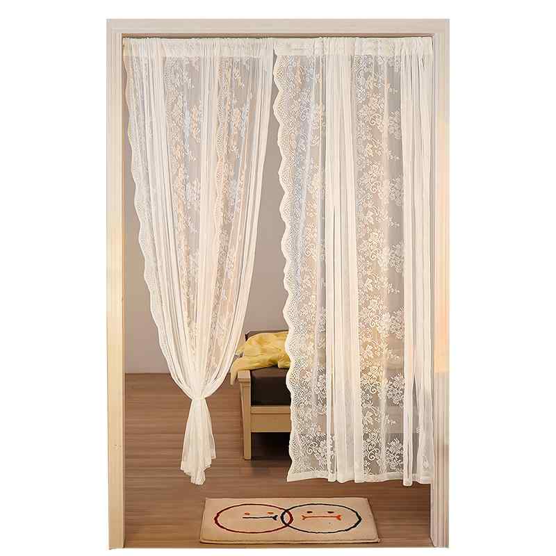 レース のれん 北欧 ドア カーテン パーテーション 網戸 寝室 吊り下げ ハーフ ショート キッチン ロッド加工 半透過 モダン エレガント 花 植物 白※適用幅0.6～0.8m.片開きとなります。