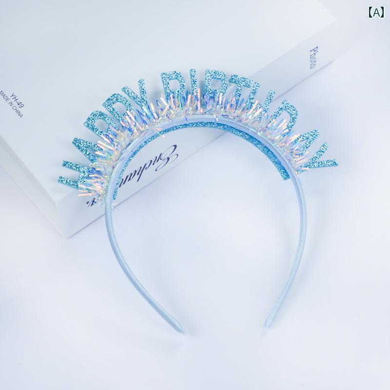 バースデー カチューシャ 誕生日 パーティー 装飾 アイテム グッズ かわいい ハッピー ティアラ 王冠 写真 小道具 ピンク 青 赤 ラインストーン とんがり 帽子