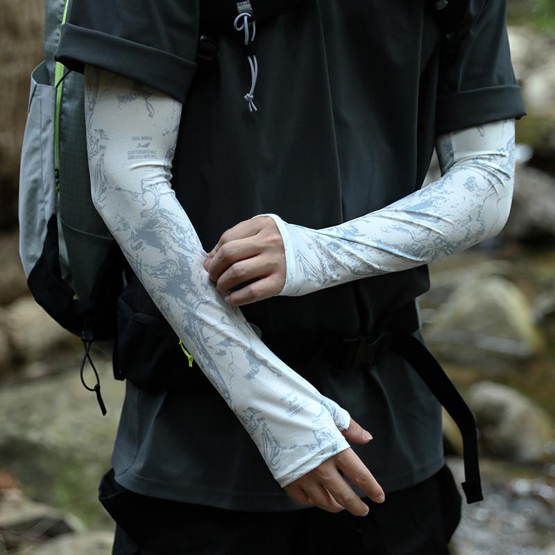 アームカバー メンズ 日焼け防止 UV保護 UPF50+ 指穴 春夏 通気性 涼しい 薄手 快適 アウトドア カジュアル レジャー 屋外 おしゃれ 迷彩柄 白